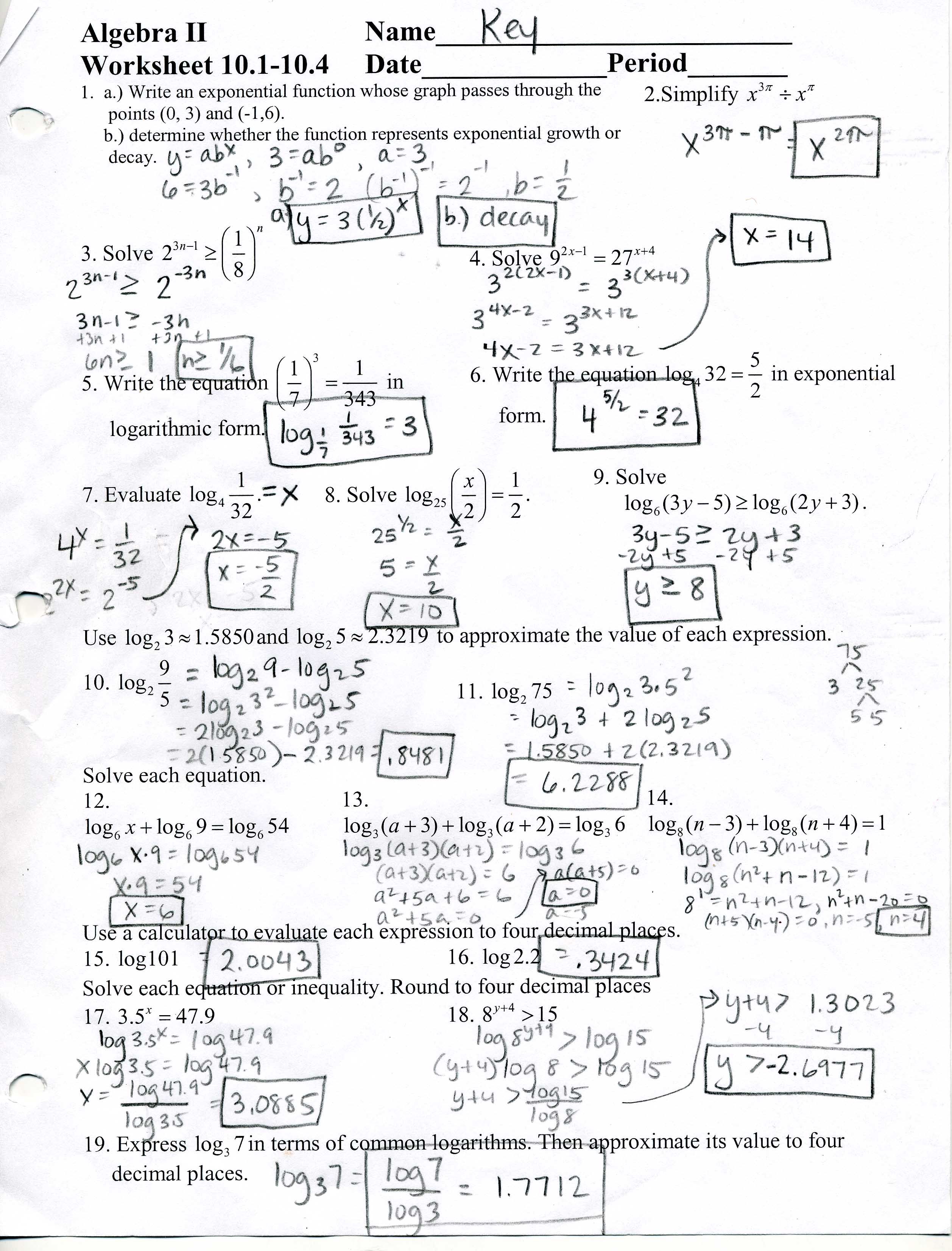 Printables Advanced Algebra Worksheets With Answers Tempojs Thousands