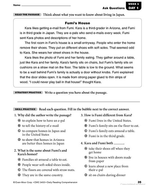 Printables English Reading Comprehension For Grade 3 Daily Reading