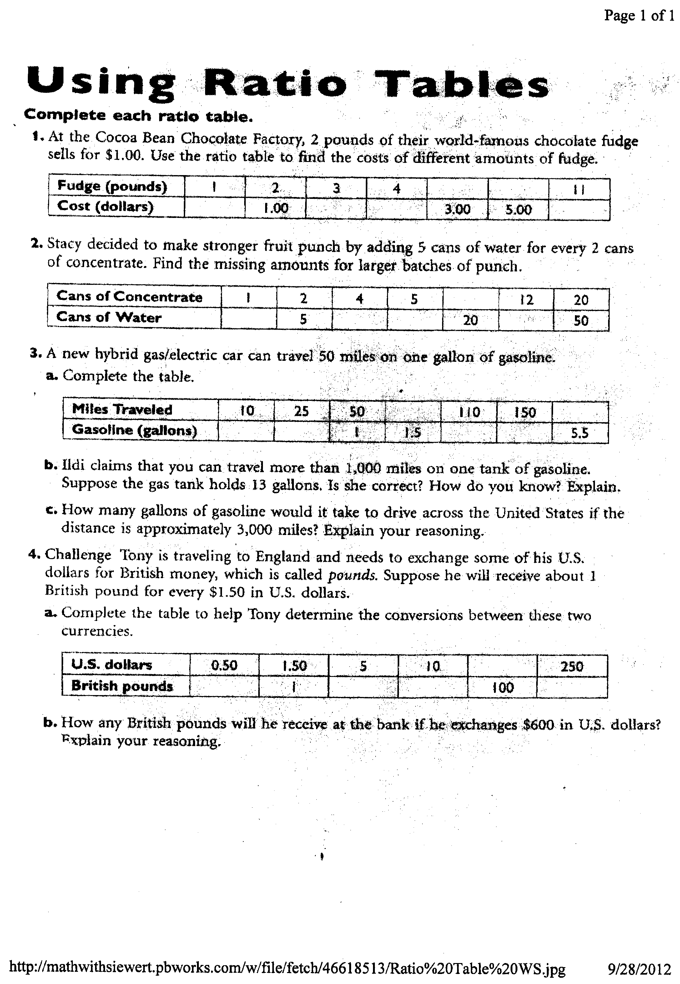 Printables Ratio Table Worksheets Tempojs Thousands Of Printable 